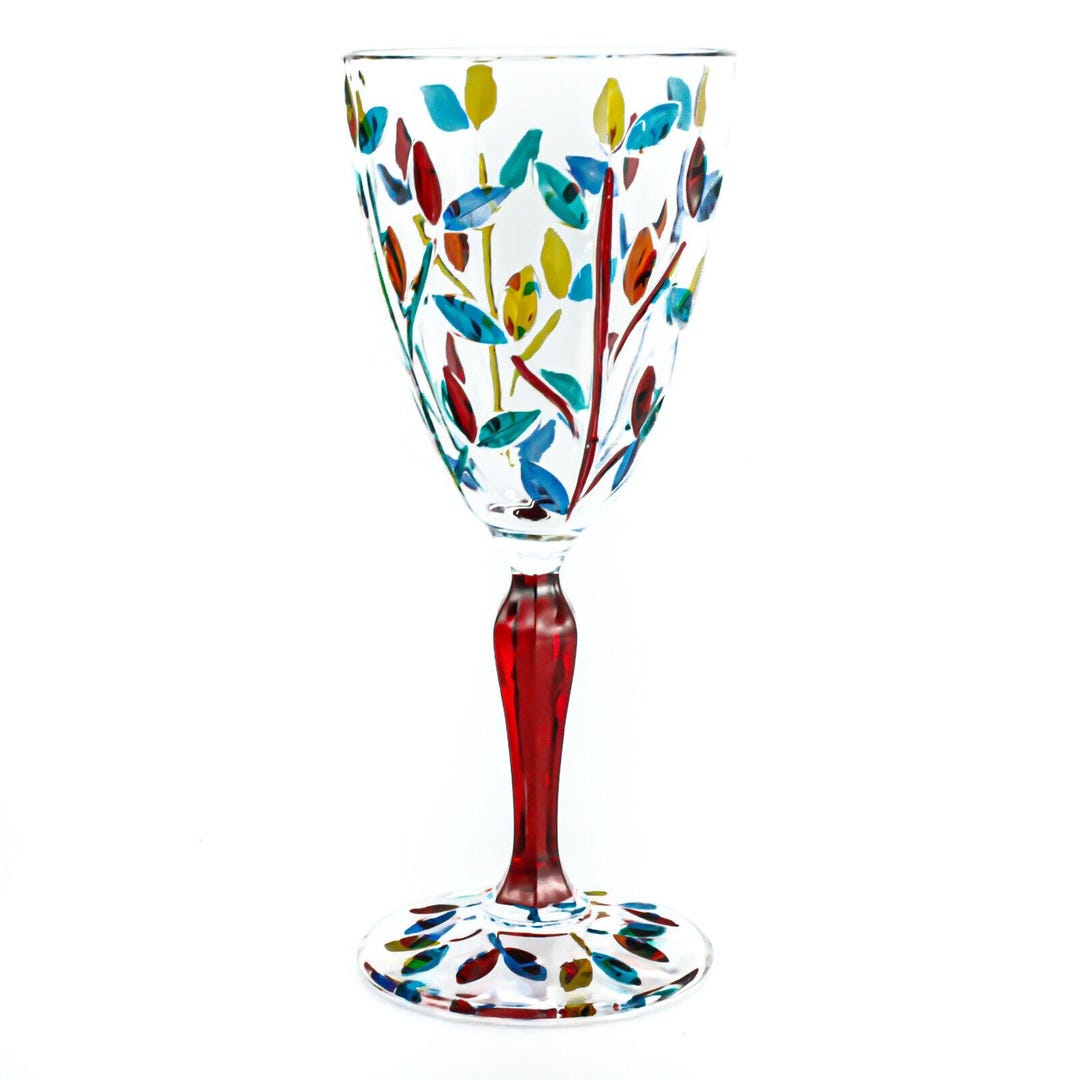 Murano Glass Wine Multi Wine Red Stem Hand Painted Height 19cm Venice ...