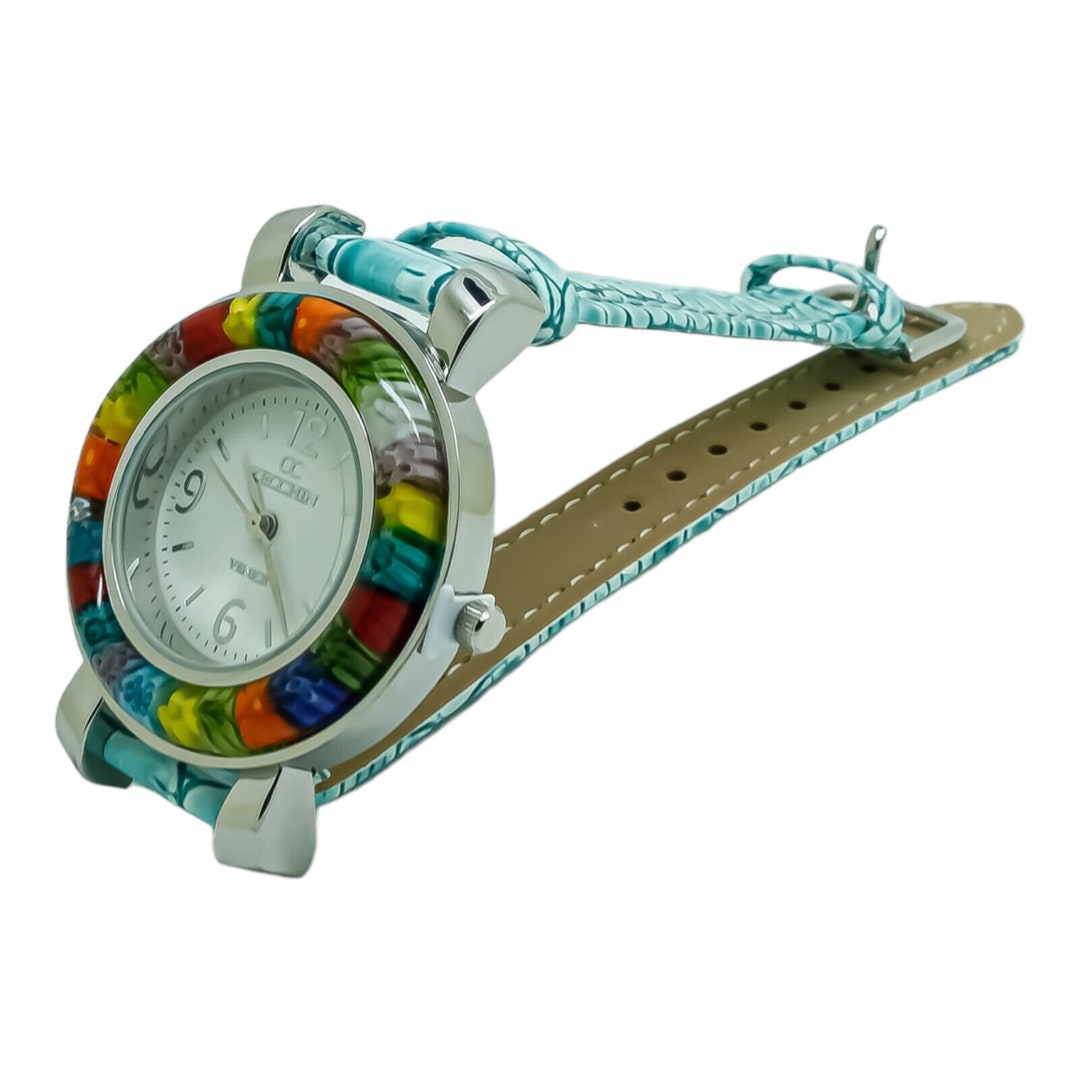 Murano Glass Watch Green Strap Millefiori Large Face Venice - Etsy
