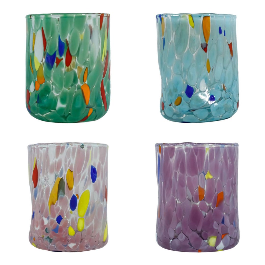 Set of Four 4 Murano Shot Glasses Blue Green Pink Purple Millefiori ...