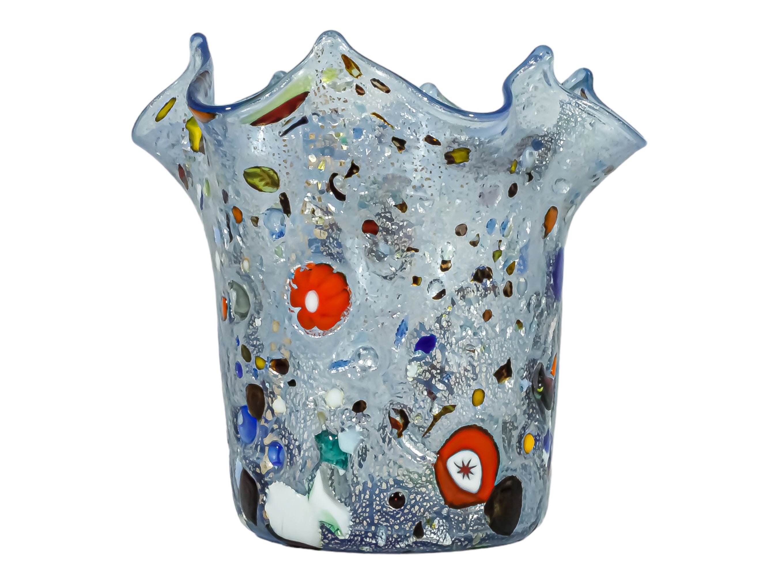 Murano Glass Vase Art Blue Silver Multi Handmade Millefiori Venice ...
