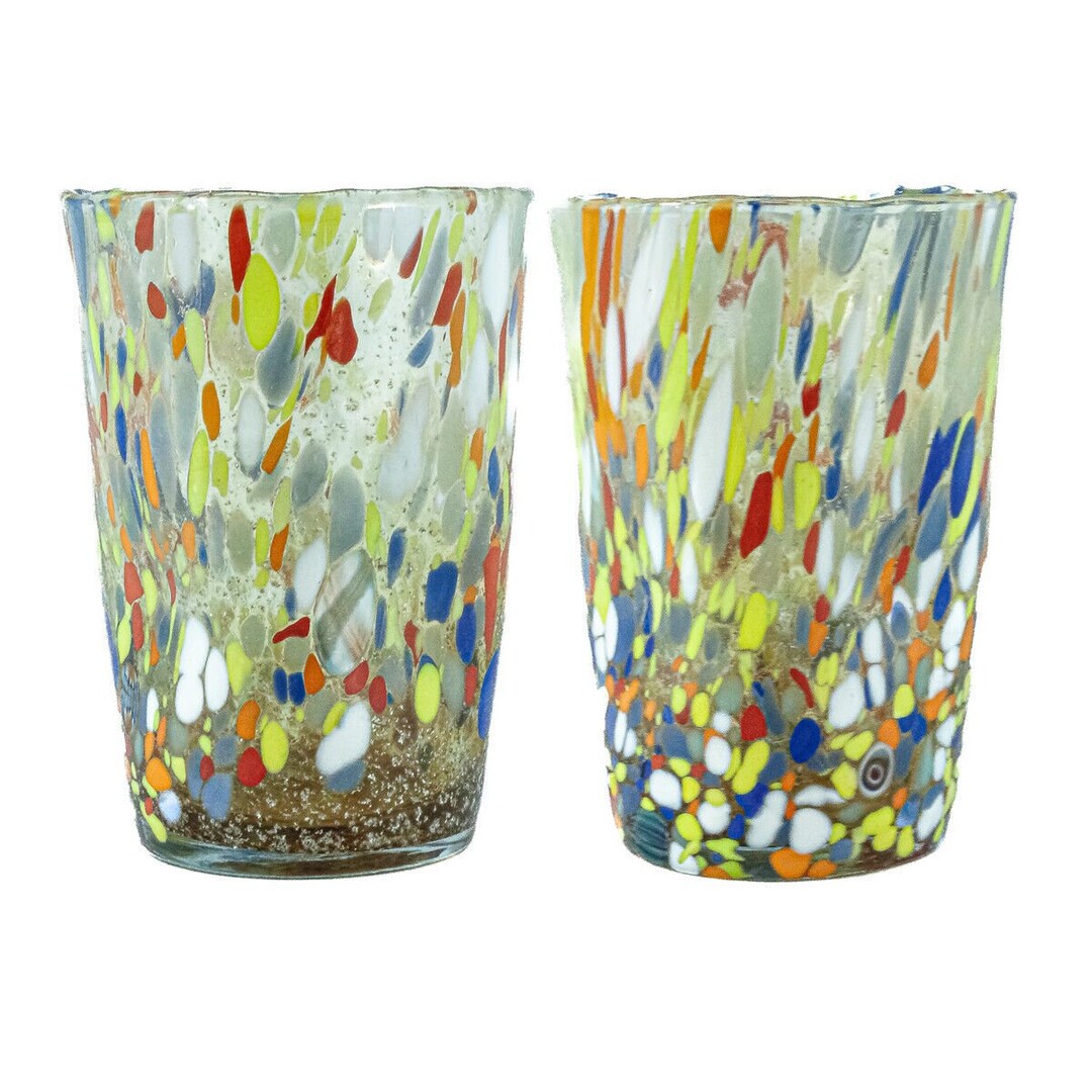 Pair of 2 Two Murano Glasses Drinking Tumbler Yellow Multi Handmade ...