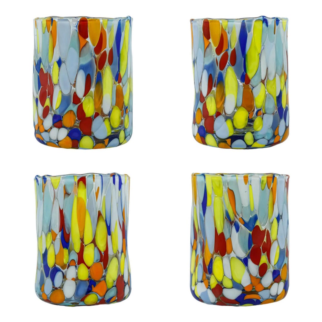 Set of Four 4 Murano Shot Glasses Multi Coloured Millefiori Venice ...
