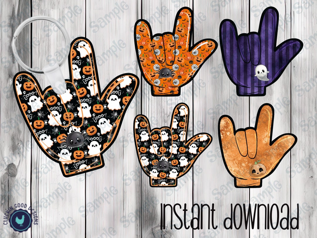 Asl Hand, MSS, Halloween, Ghost, Spider, Asl Hand Halloween, Keychains ...
