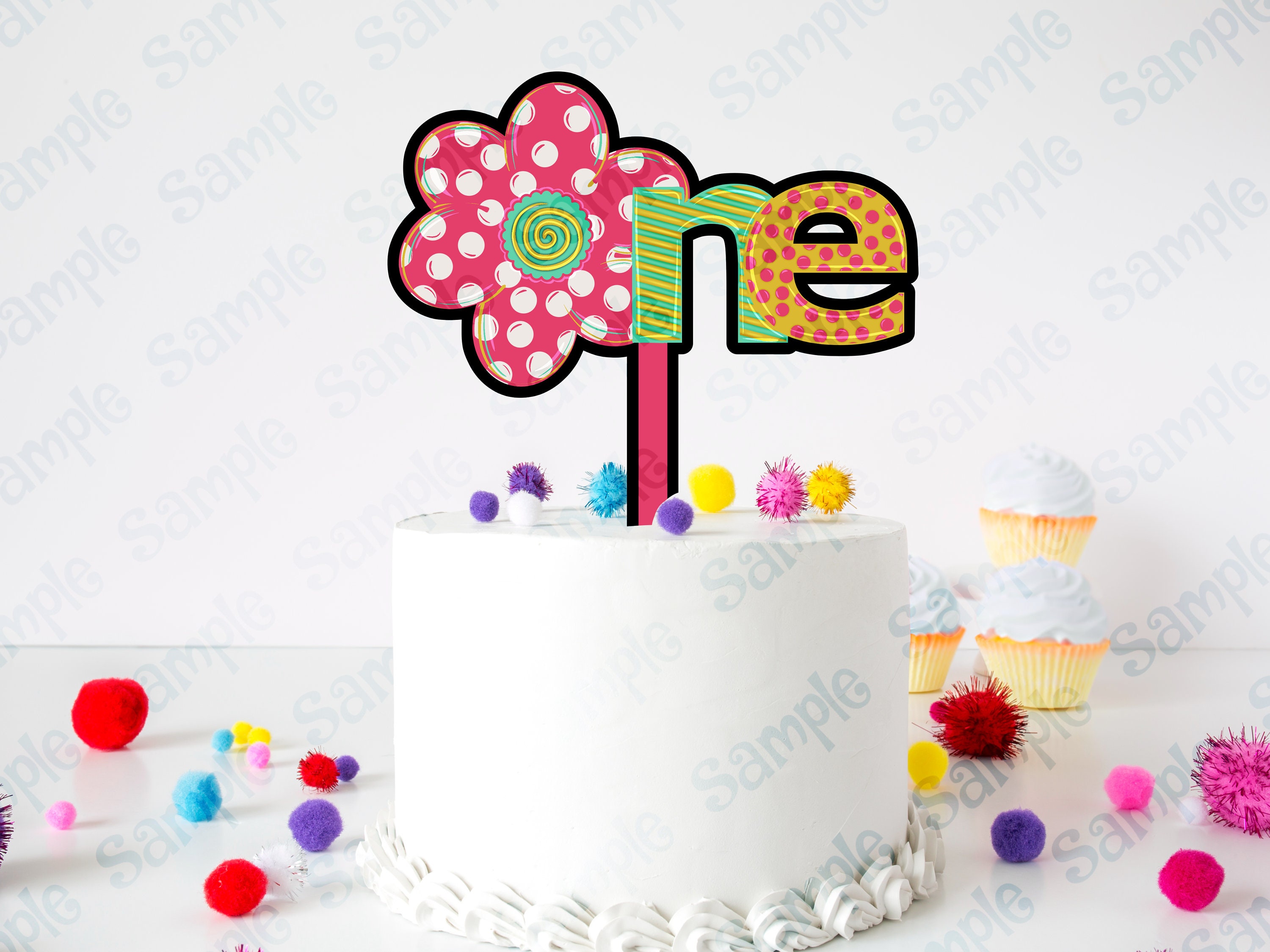 Flower One Cake Topper, GG, Pink, One, Flower, Cake Topper, Bright ...
