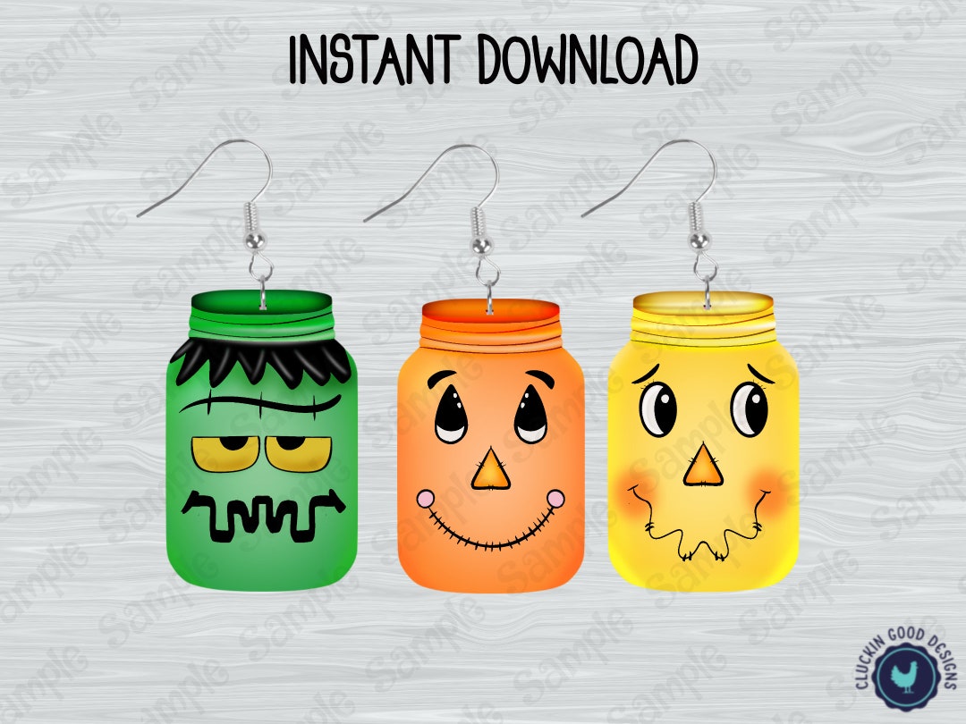 Mason Jar,mss, Halloween, Pumpkin,scarecrow, Frankenstein, Digital ...