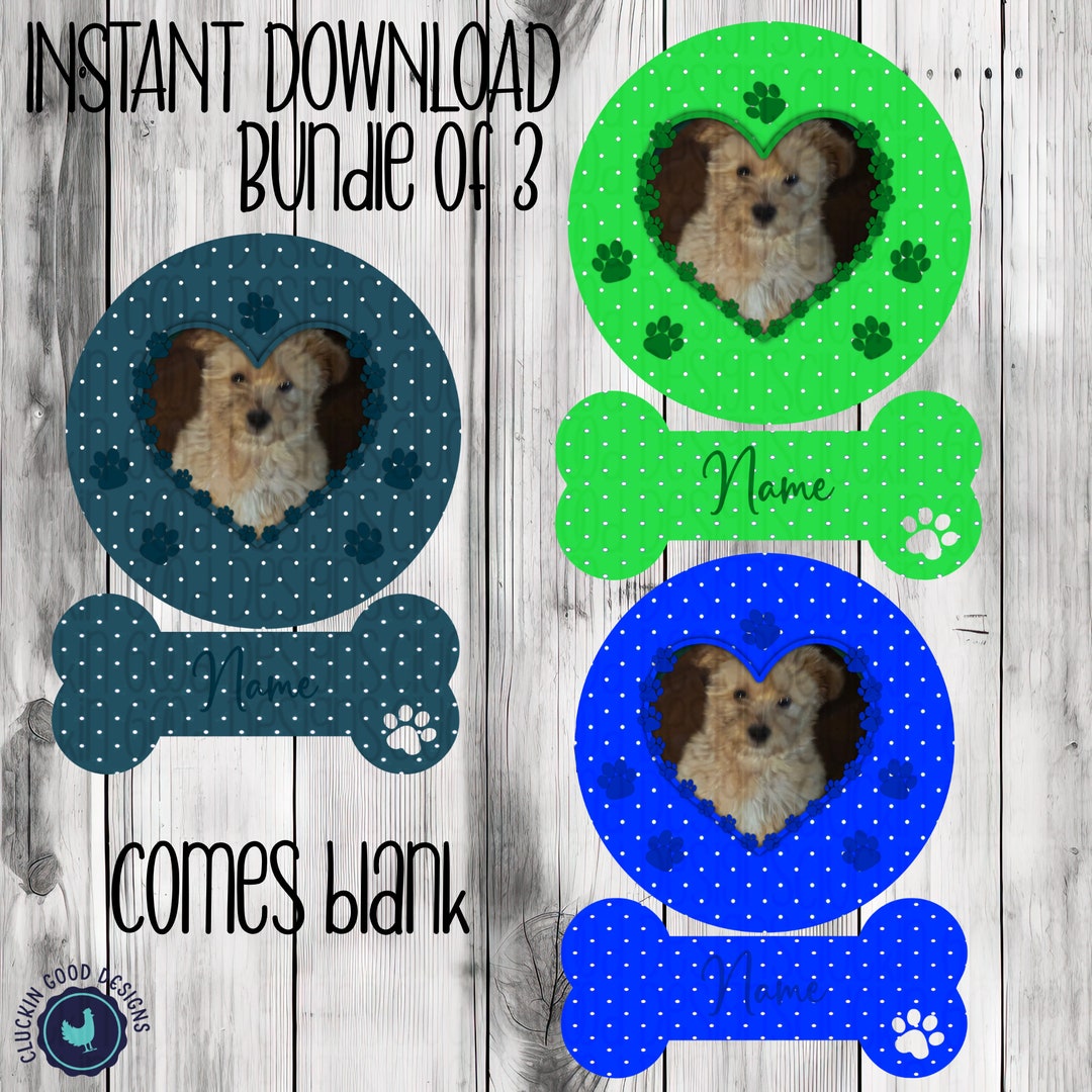 Round With Dog Bone, MSS, Personalized, Green, Teal, Blue, Photo, Dog ...