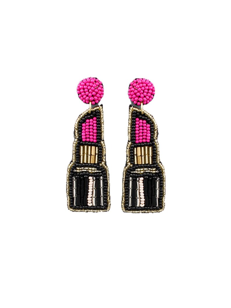 Beaded Lipstick Earrings Red Lipstick Earrings Pink Lipstick Earrings ...