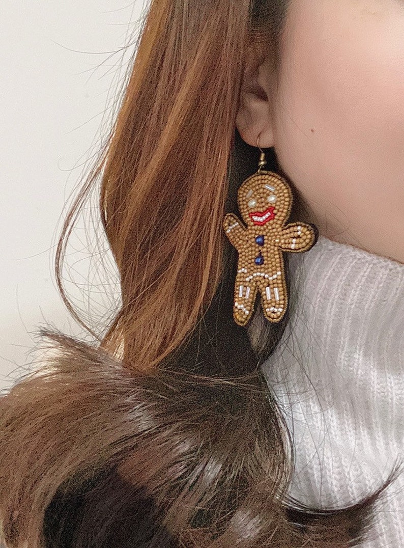 Beaded Gingerbread Drop Earrings Gingerbread Man Earrings - Etsy