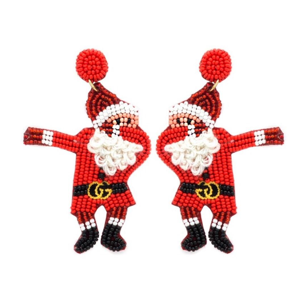 Beaded Dancing Santa Earrings, Beaded Santa Earrings, Beaded Christmas ...