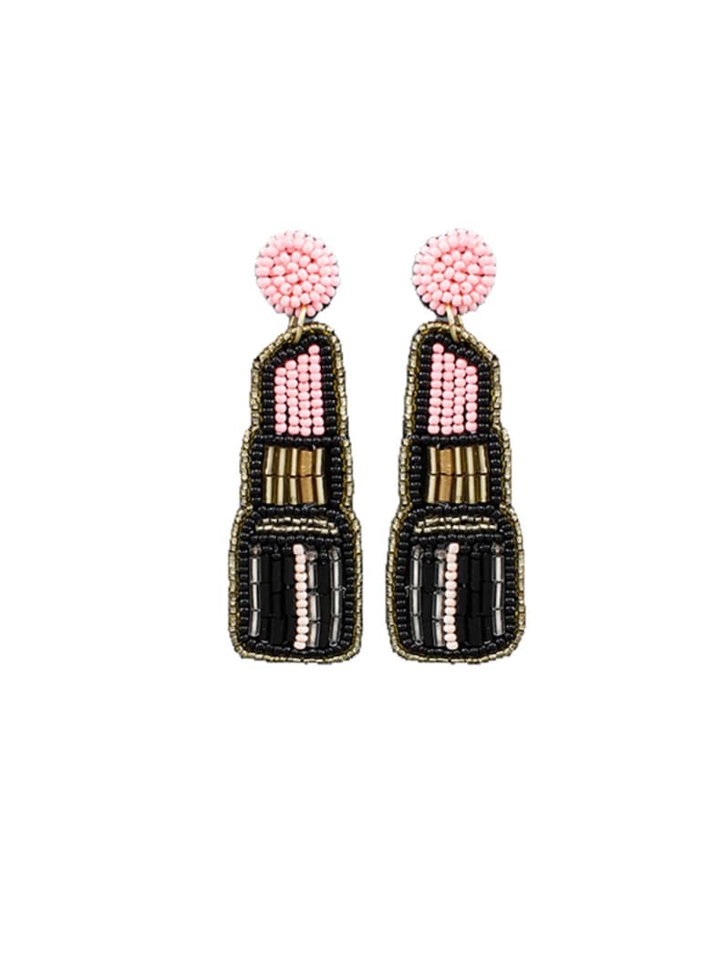 Beaded Lipstick Earrings Red Lipstick Earrings Pink Lipstick Earrings ...