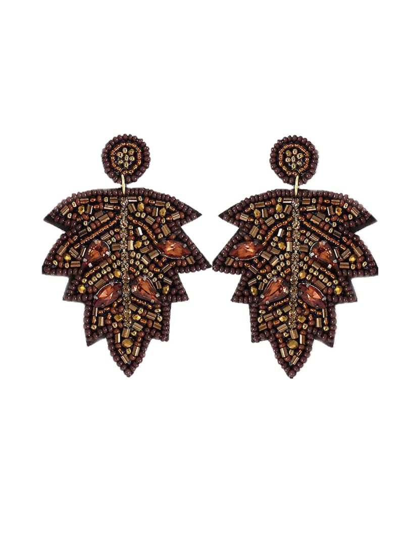Beaded Leaf Earrings - Etsy