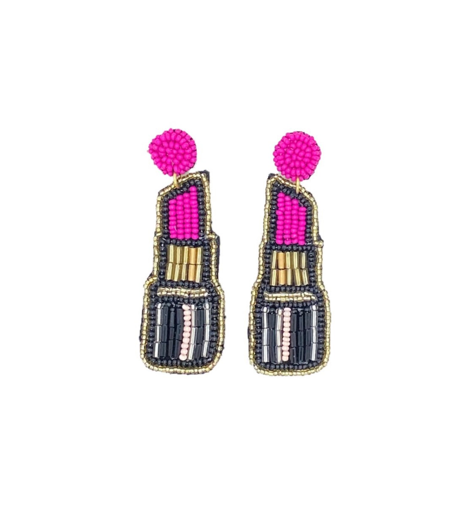 Beaded Lipstick Earrings Red Lipstick Earrings Pink Lipstick | Etsy