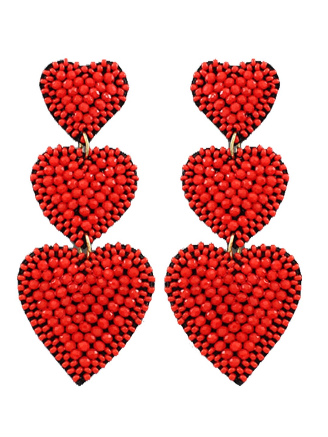 Beaded Triple Heart Earrings Heart Earrings Valentines Day Earrings Red ...