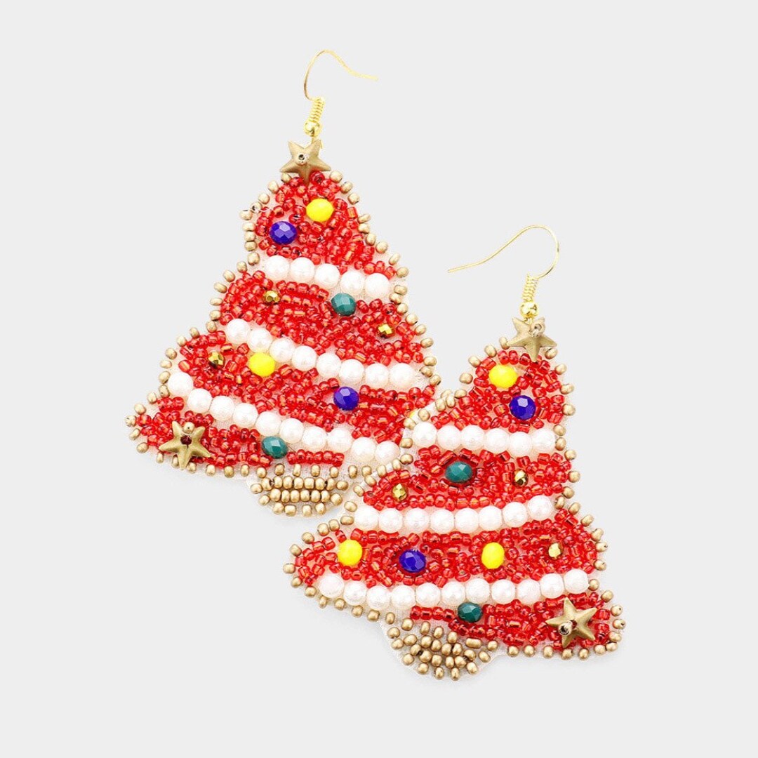 Beaded Christmas Tree Earrings Christmas Earrings - Etsy