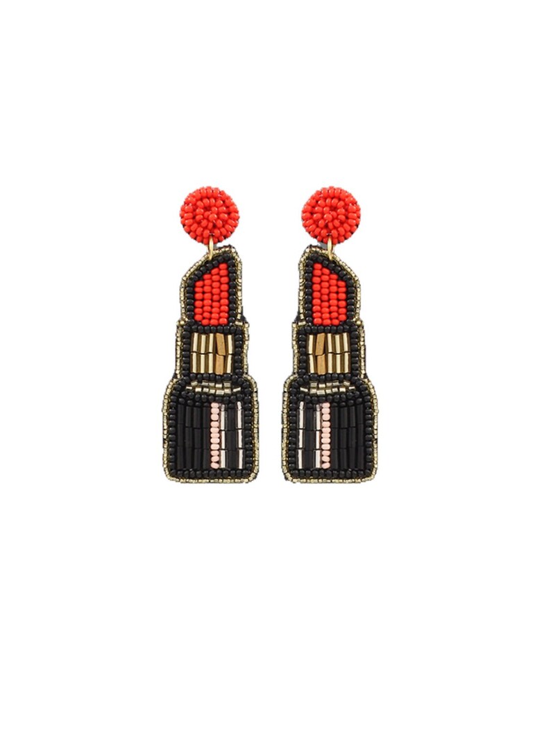 Beaded Lipstick Earrings Red Lipstick Earrings Pink Lipstick Earrings ...