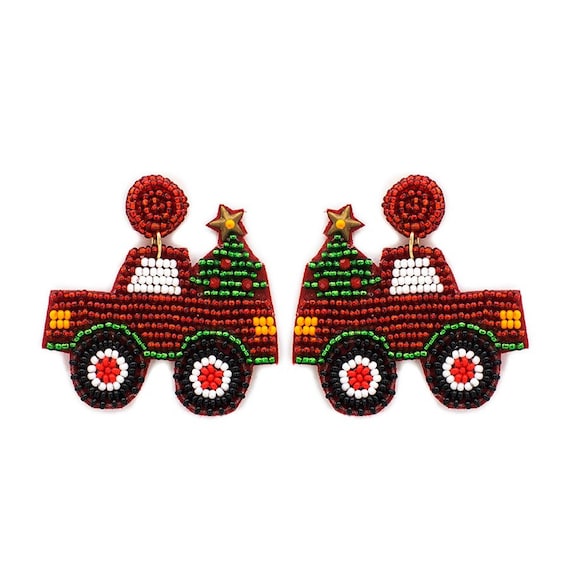 Beaded Christmas Earrings Christmas Tree Earrings Holiday - Etsy