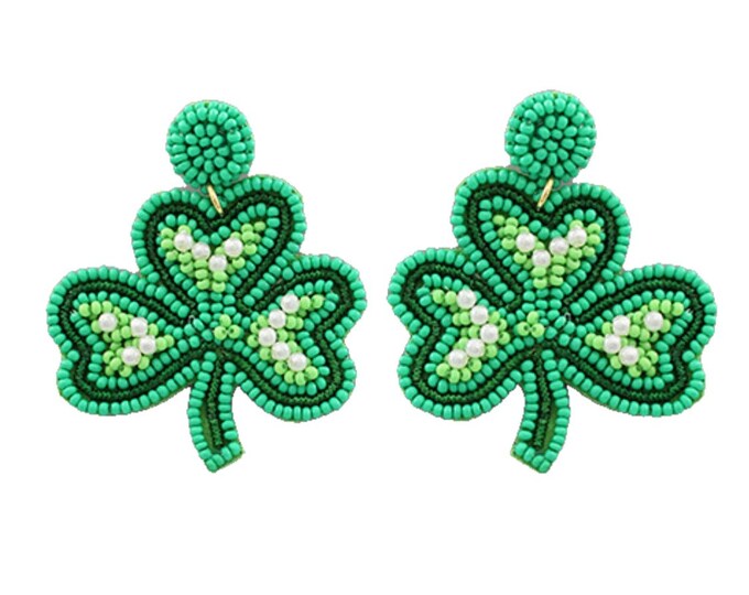 Beaded Shamrock Earrings, Beaded Clover Earrings Beaded St. Patrick’s ...