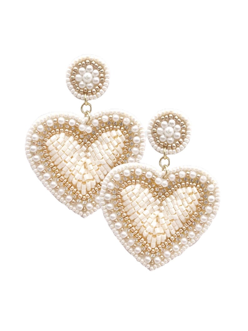 Heart Beaded Earrings, Beaded Heart Shape Earrings, Gift for Her, Bride ...