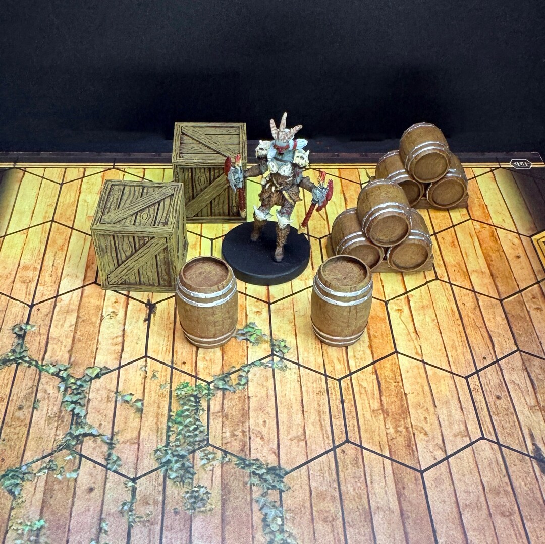 Miniature Barrels and Crates - Painted Game Terrain for Dnd, D&D ...