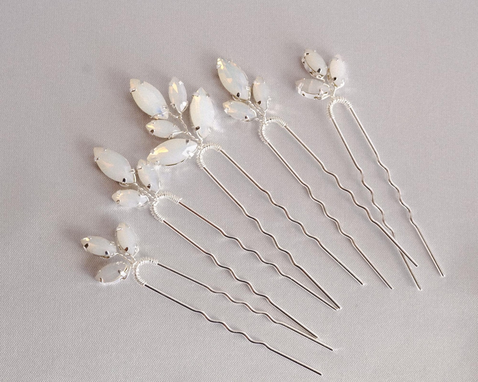 Set of 5 Silver Opal Stone Hair Pins, Moonstone Bridal Hair Pins ...