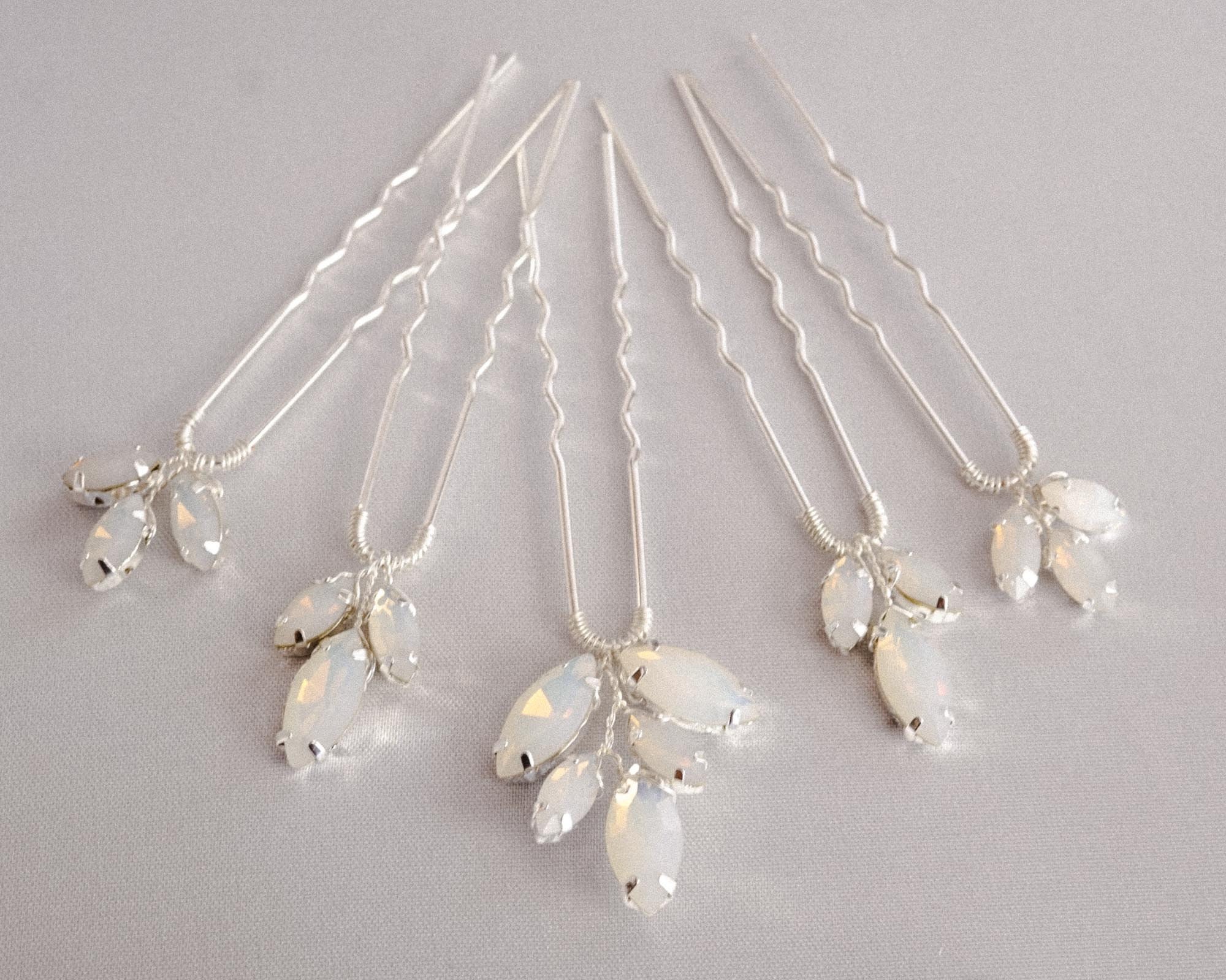 Set of 5 Silver Opal Stone Hair Pins, Moonstone Bridal Hair Pins ...