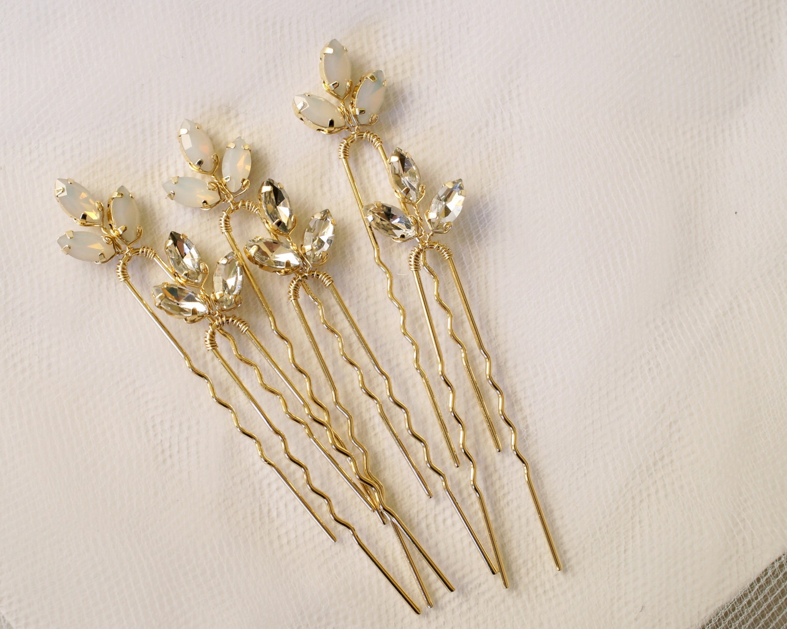 Set of 5 Gold Crystal Hair Pins Zircon Bridal Hair Pins Gold | Etsy