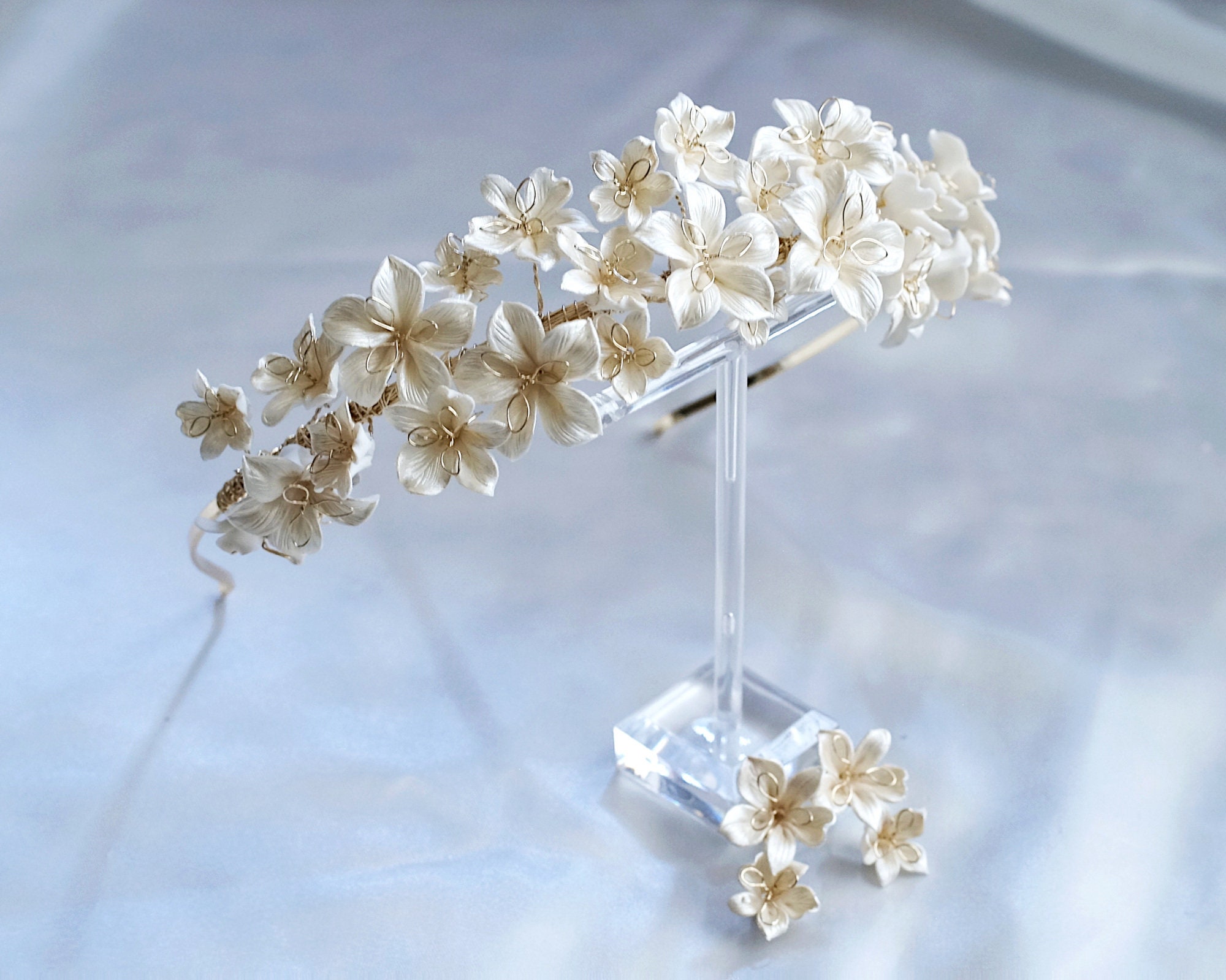 Gold Clay Flower Tiara Floral Bridal Crown Blossom Wedding - Etsy