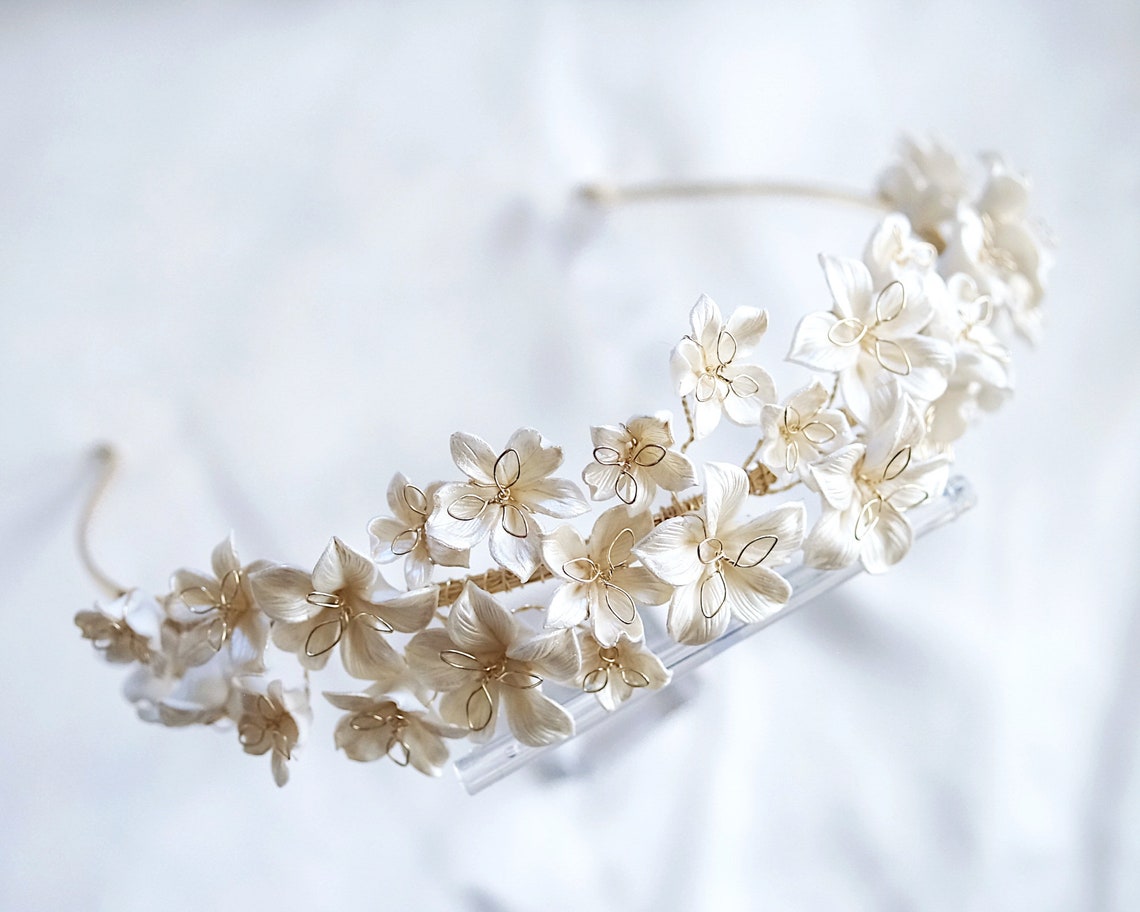 Gold Clay Flower Tiara Floral Bridal Crown Blossom Wedding - Etsy