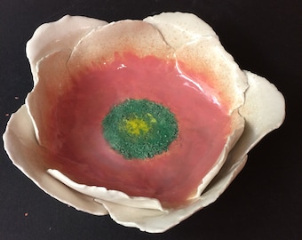 Rich Rose Pink Porcelain Flower Bowl - Etsy