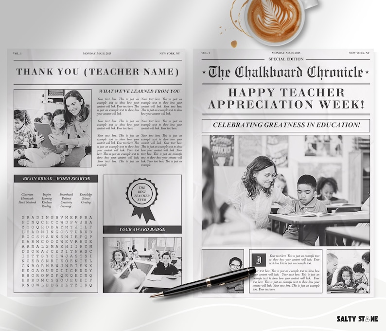 Editable Teacher Appreciation Newspaper Canva Template, Canva Gift ...