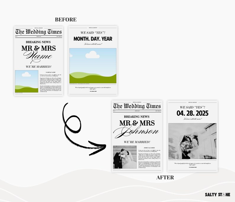 Newspaper Elopement Announcement Template, Custom Wedding Newspaper ...