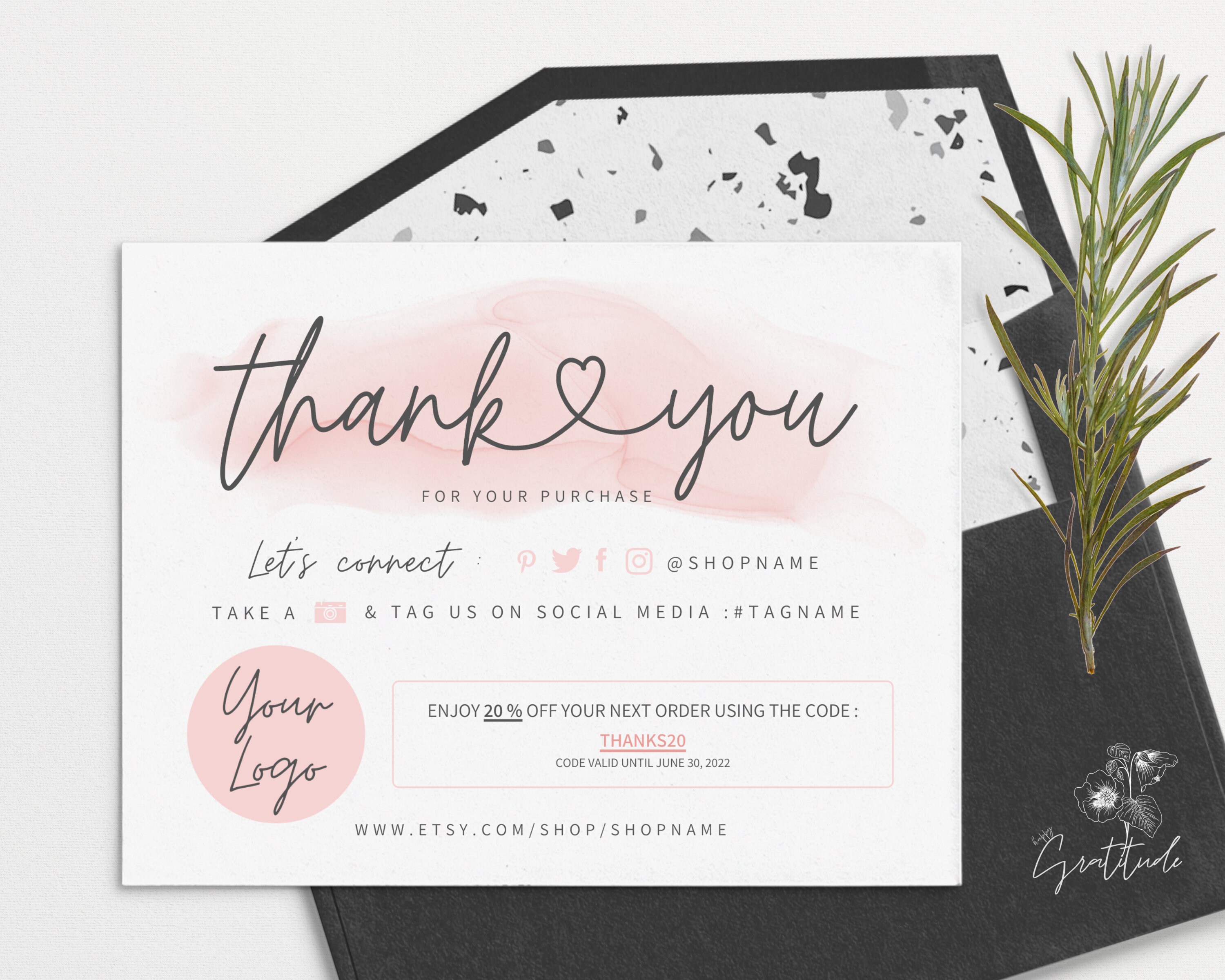 Etsy Order Packaging Insert Handmade With love Template Editable Cards ...