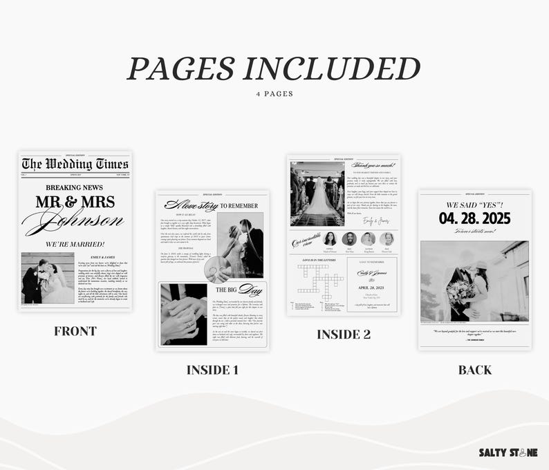 Newspaper Elopement Announcement Template, Custom Wedding Newspaper ...
