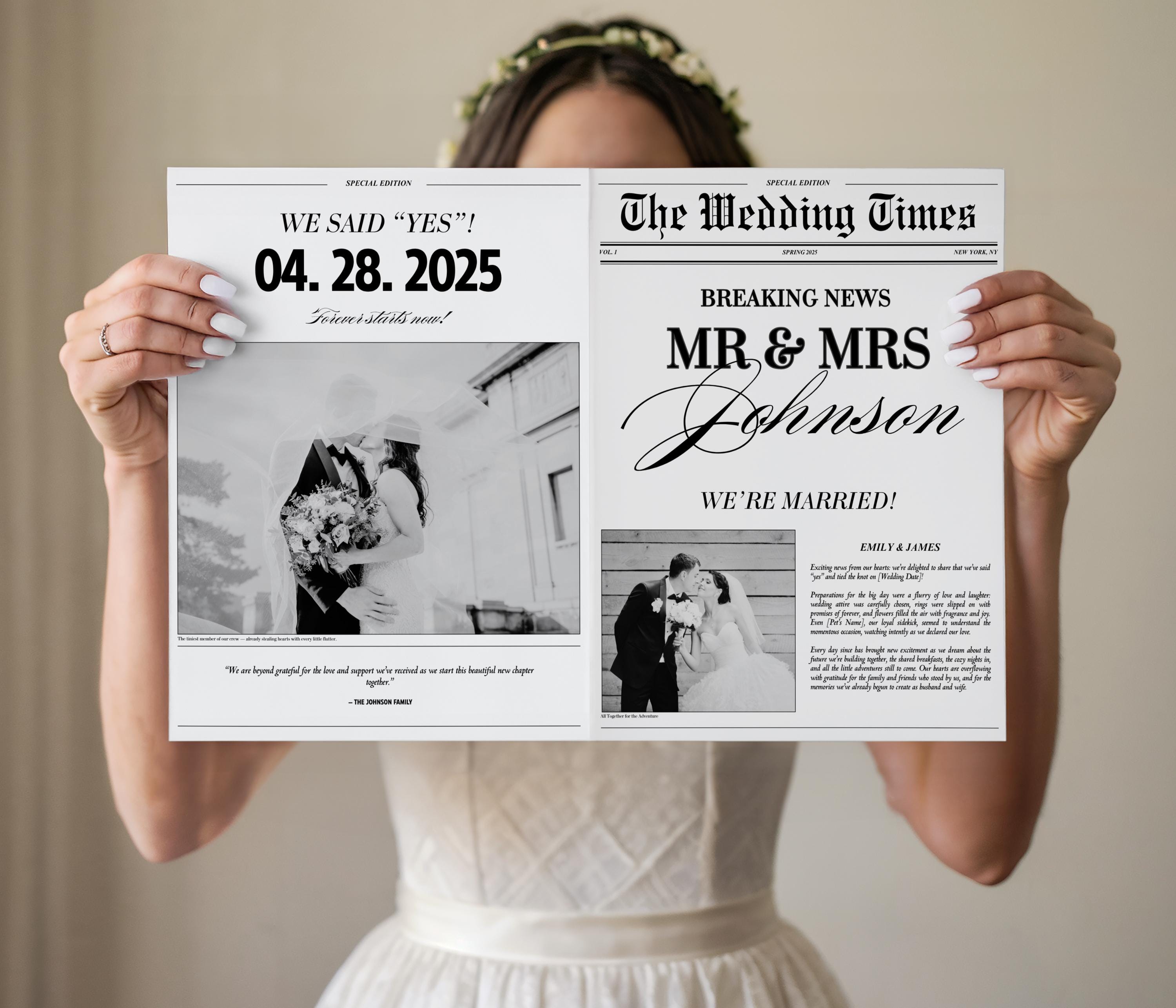 Newspaper Elopement Announcement Template, Custom Wedding Newspaper ...