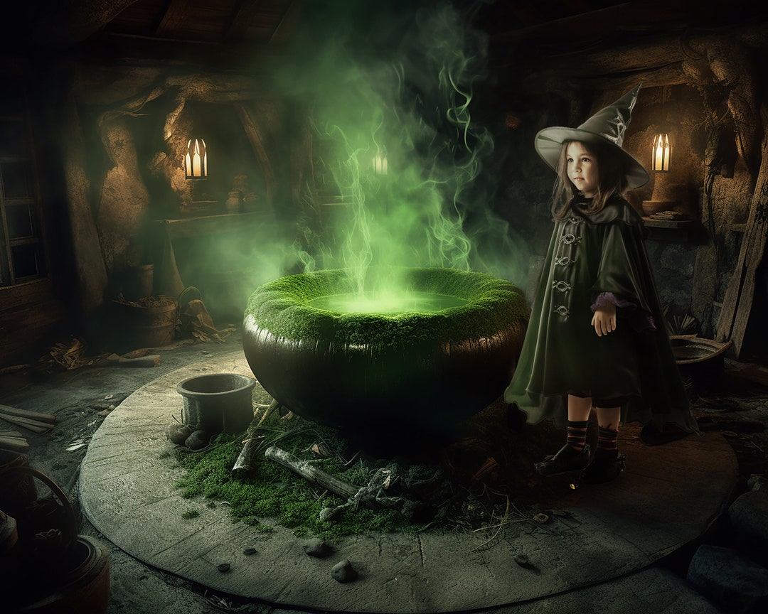 Witches Lair Digital Background. Halloween Backdrop With Cauldron ...