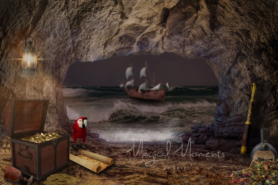 Pirate Cave Digital Background. Treasure Cove Backdrop for | Etsy