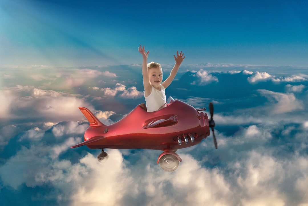 Little Red Plane Digital Background. Pilot Digital Backdrop. Sunset ...