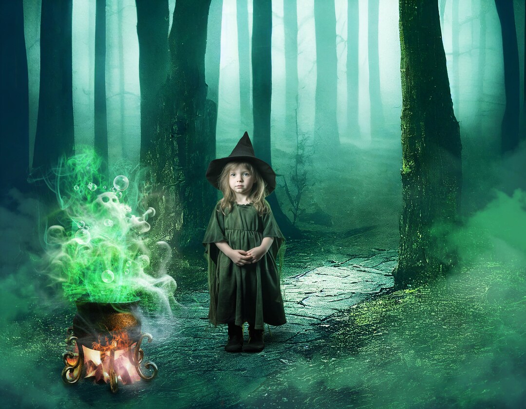 Halloween Digital Background. Witch Cauldron in the Woods Digital ...