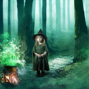 Halloween Digital Background. Witch Cauldron in the Woods Digital ...