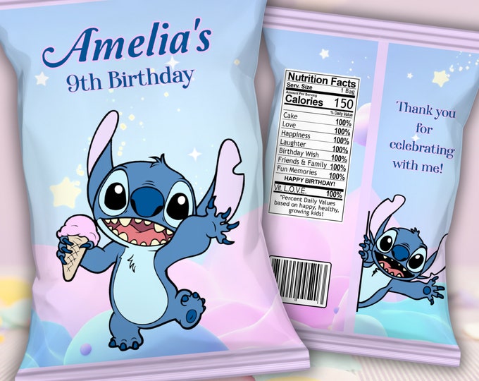 Pastel Stitch Chip Bag Label, Stitch Printable, Stitch Birthday ...