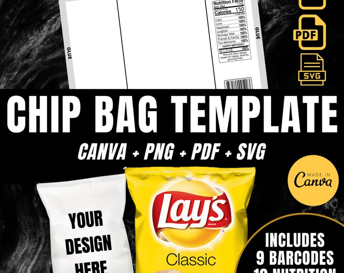 Chip Bag Template, Canva, Party Favor Template, Chip Template, Kids ...