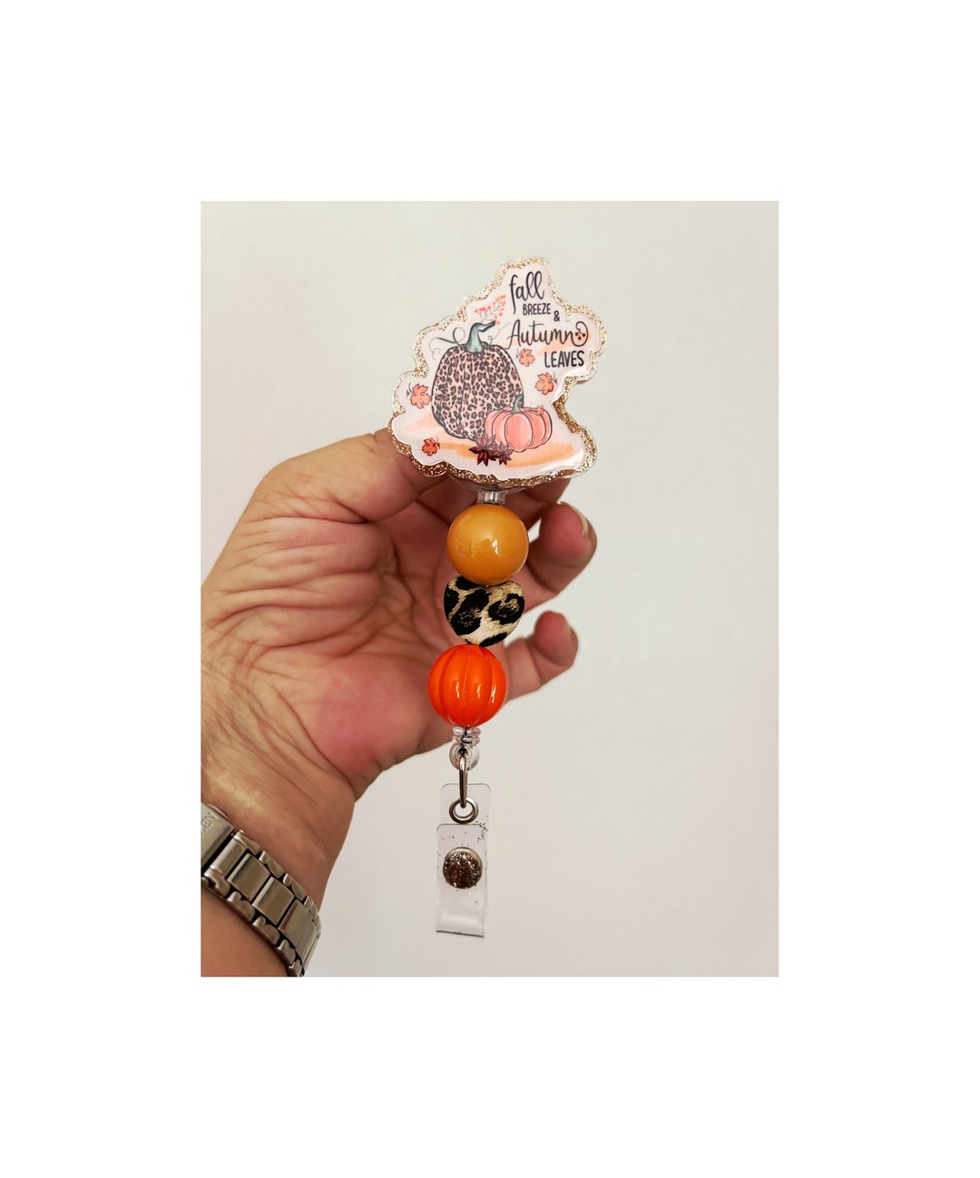 Fall Breeze & Autumn Leaves Beaded Badge Reel, Fall Badge Reel, Beaded ...