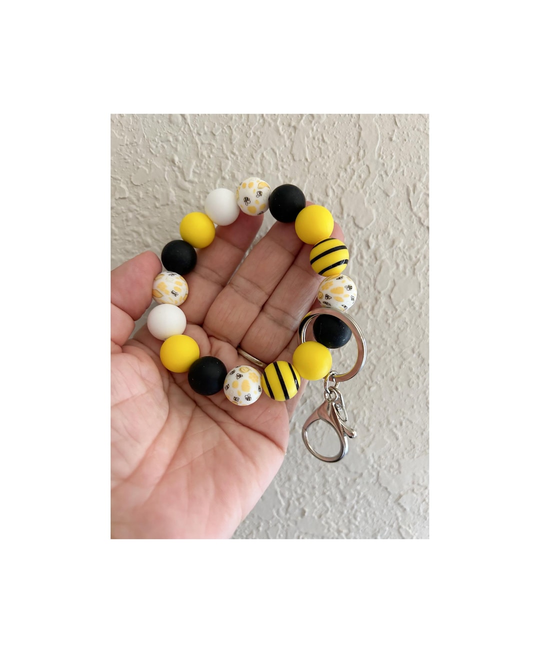 Key Ring, Beaded Key Ring, Bee Themed Key Ring, Bee Themed Beaded Key ...
