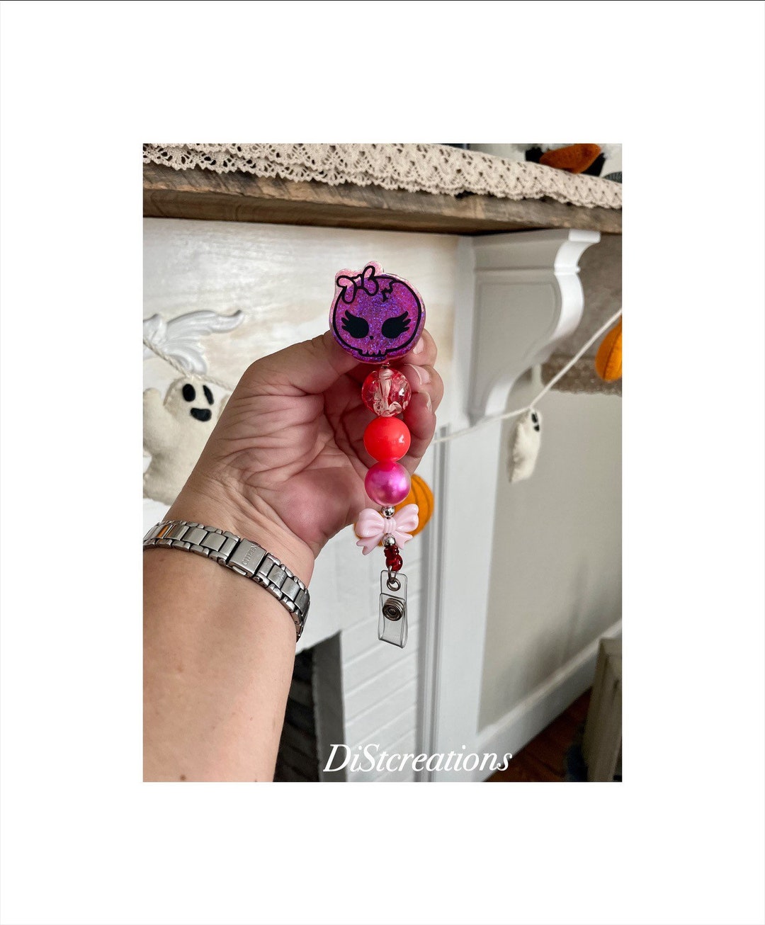 Skull Badge Reel, Girly Skull Accessories, Skull Badge Holder, Pink ...