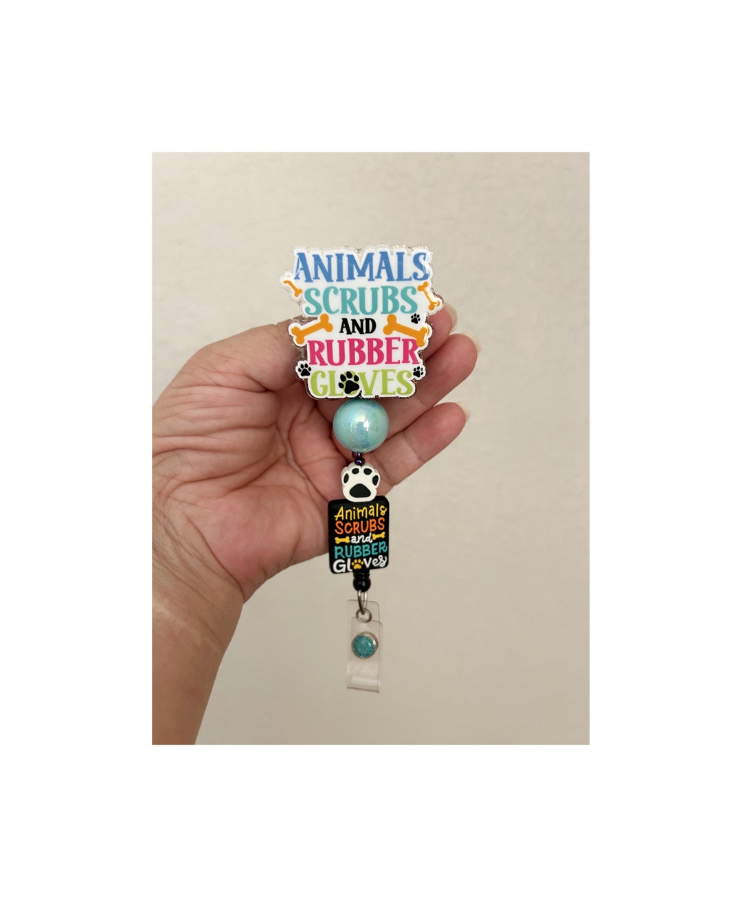 Animals Scrubs and Rubber Gloves Badge Reel, Beaded Badge Reel ...