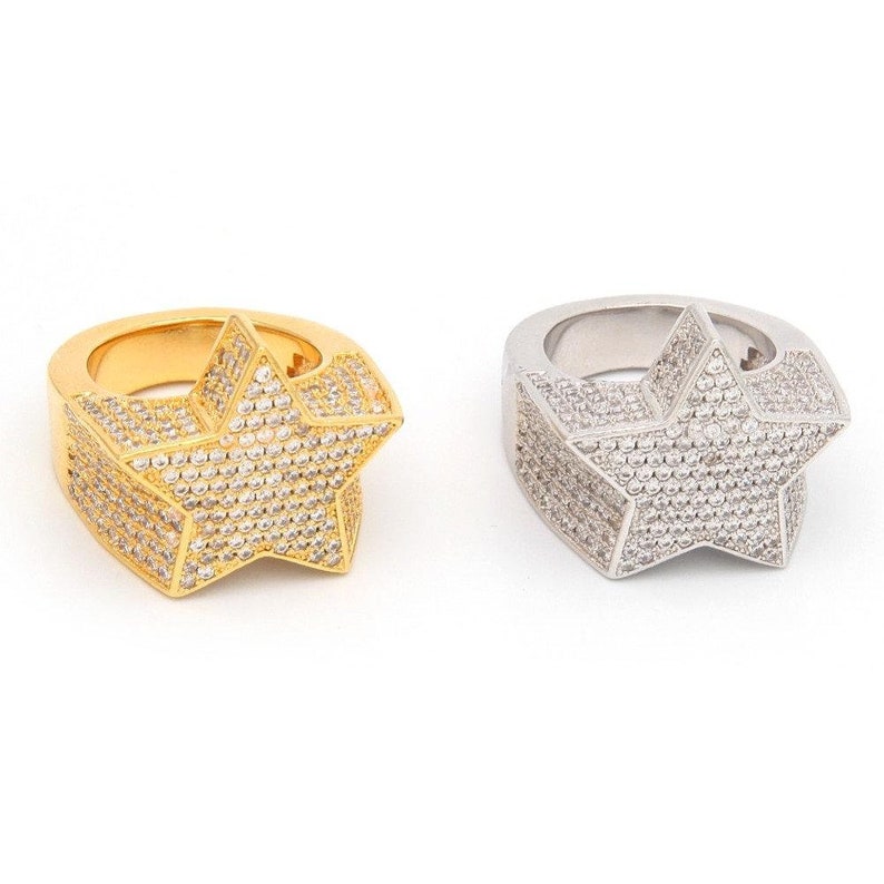 18k Gold Plated Iced Out Star 18mm Ring Jewelry Diamond | Etsy