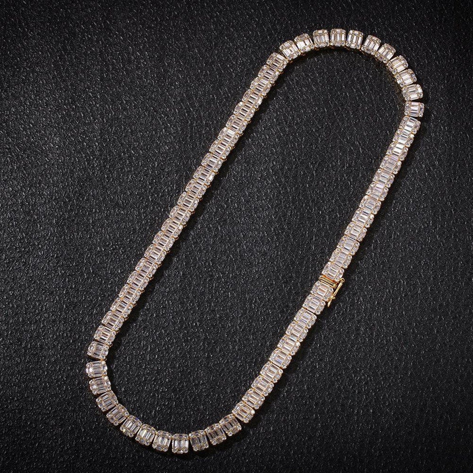 10mm Baguette Tennis Link Chain in 18k White Gold Finish / - Etsy