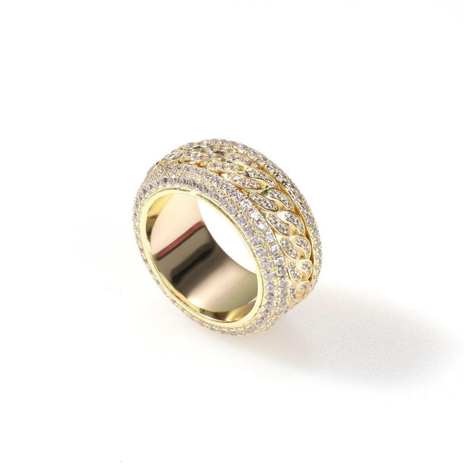 18k Gold Plated Iced Out 11mm Cuban Ring Jewelry Diamond | Etsy