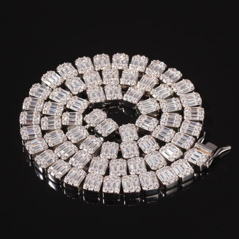 10mm Baguette Tennis Link Chain in 18k White Gold Finish / - Etsy