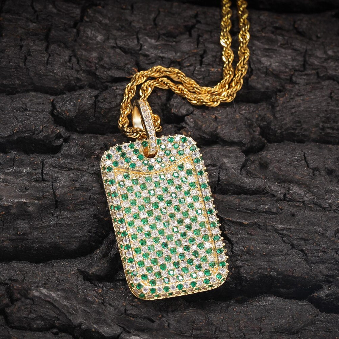 18K Gold Plated Iced Out Dog Tag Pendant / Hip Hop Jewelry / | Etsy